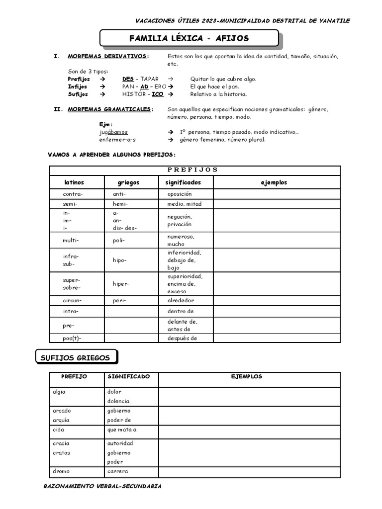 Familia Léxica - Afijos | PDF | Lingüística | Morfología Lingüística