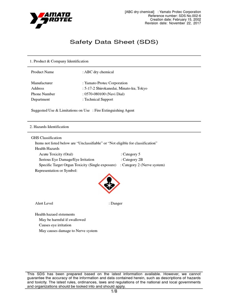 Sds - Dry Fire Extinguisher | PDF | Toxicity | Personal Protective Equipment