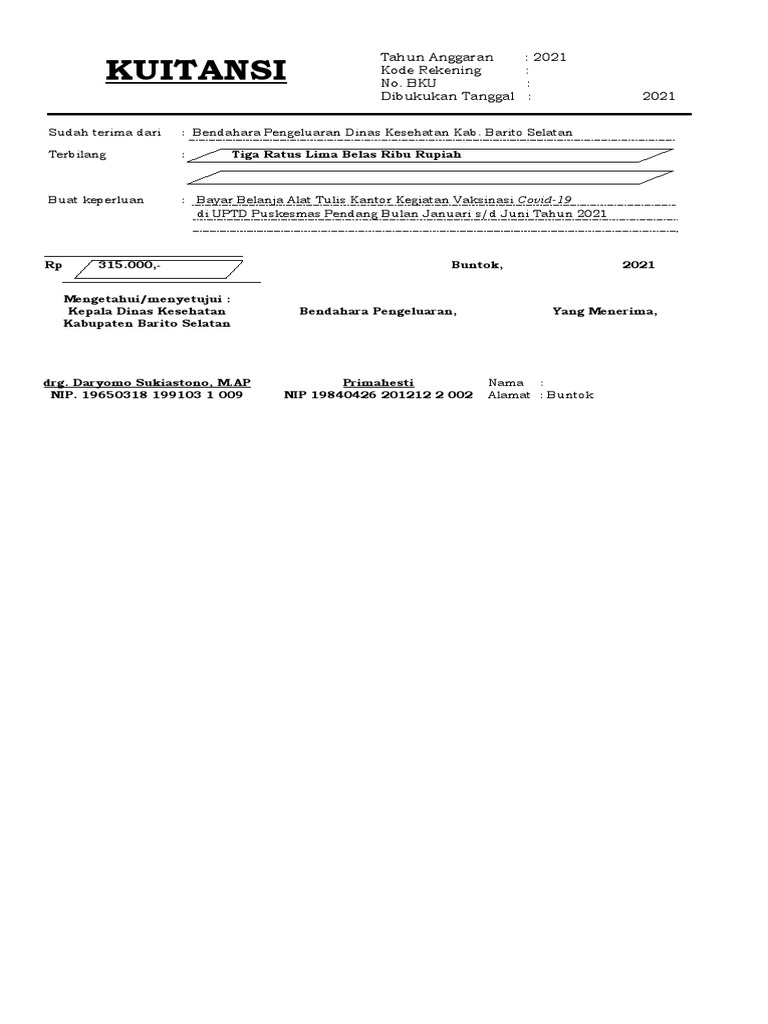 Kwitansi Atk Kegiatan Vaksinasi Covid-19 | PDF