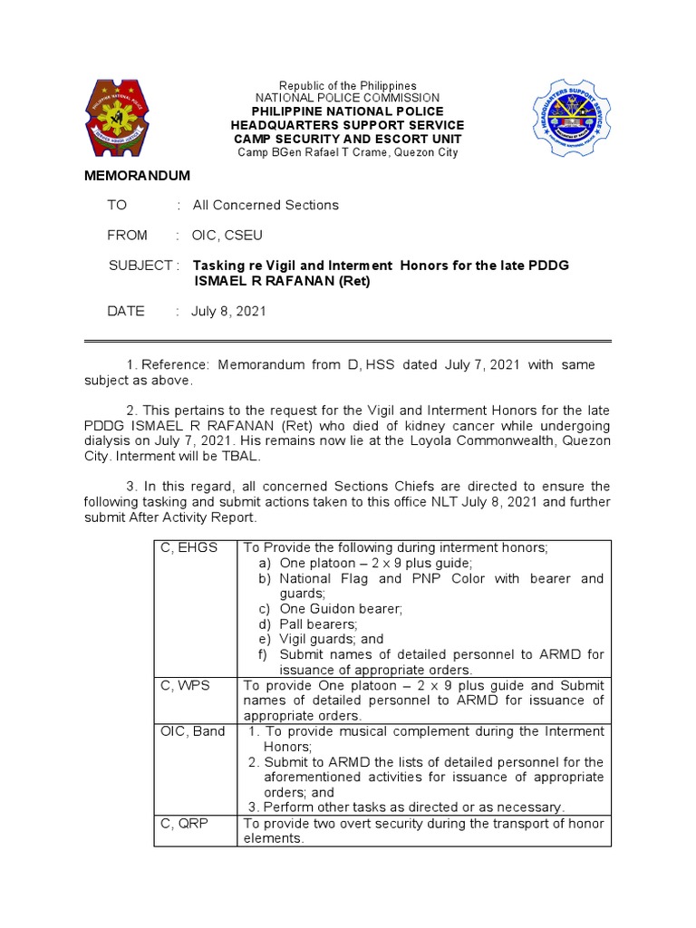 Vigil and Interment Honors For The Late PGen Ismael R Rafanan | PDF ...