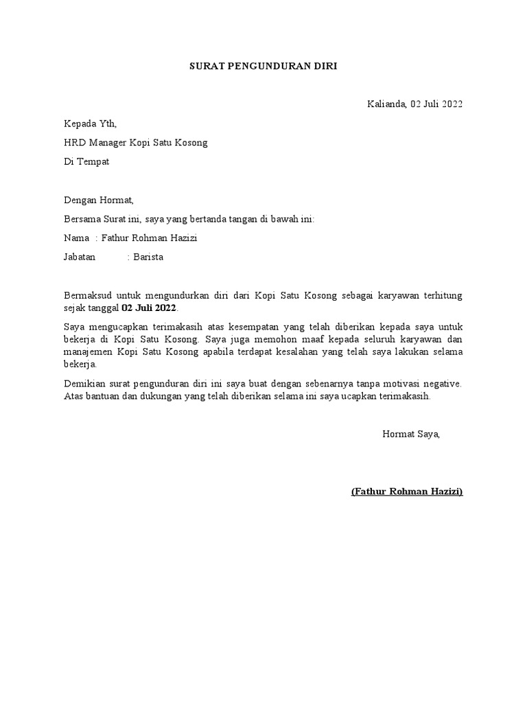 Contoh Surat Resign | PDF