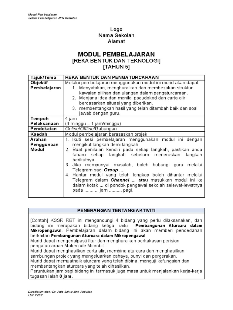 Template Rbt Tahun 5 Sk 6 4 Pdf