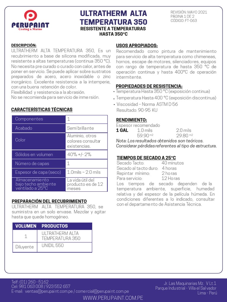 Recubrimiento Ultratherm 350°C | PDF | Acero | Química