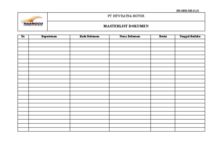 Form Masterlist Dokumen | PDF
