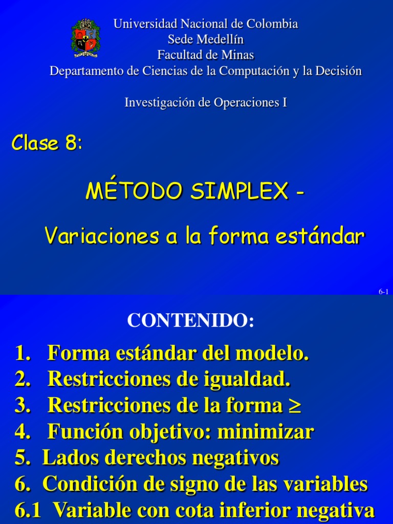 IO1-Clase08 SIMPLEX Variaciones A La Forma Estándar | PDF | Algoritmos ...