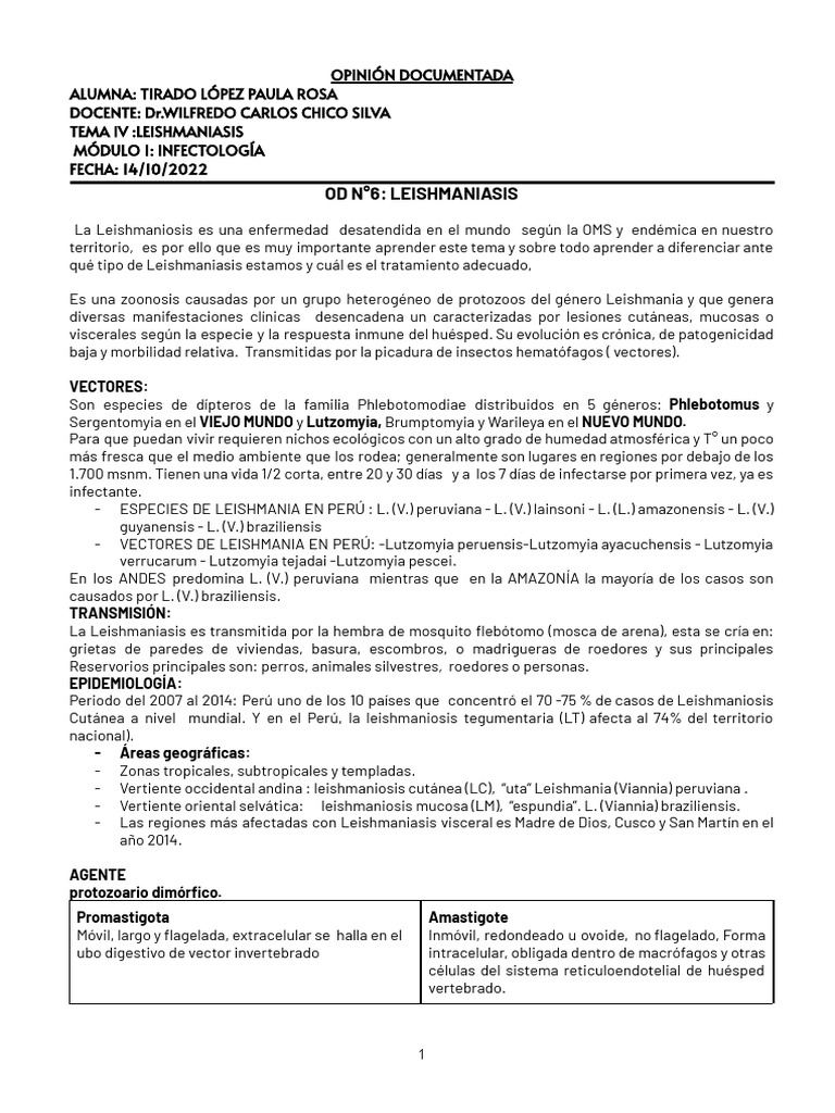 Od6.u2. Tirado Paula - Infectología 2 | PDF | Leishmania | Causas de la muerte