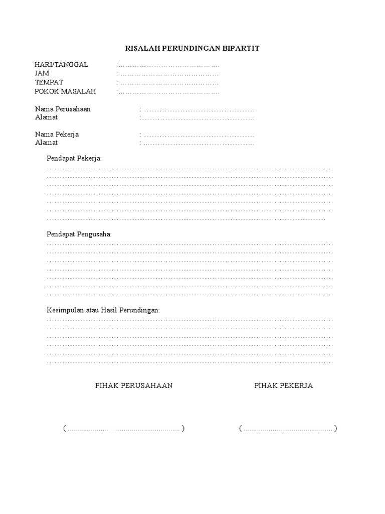 FORM RISALAH DAN DAFTAR HADIR PERUNDINGAN Bipartit | PDF