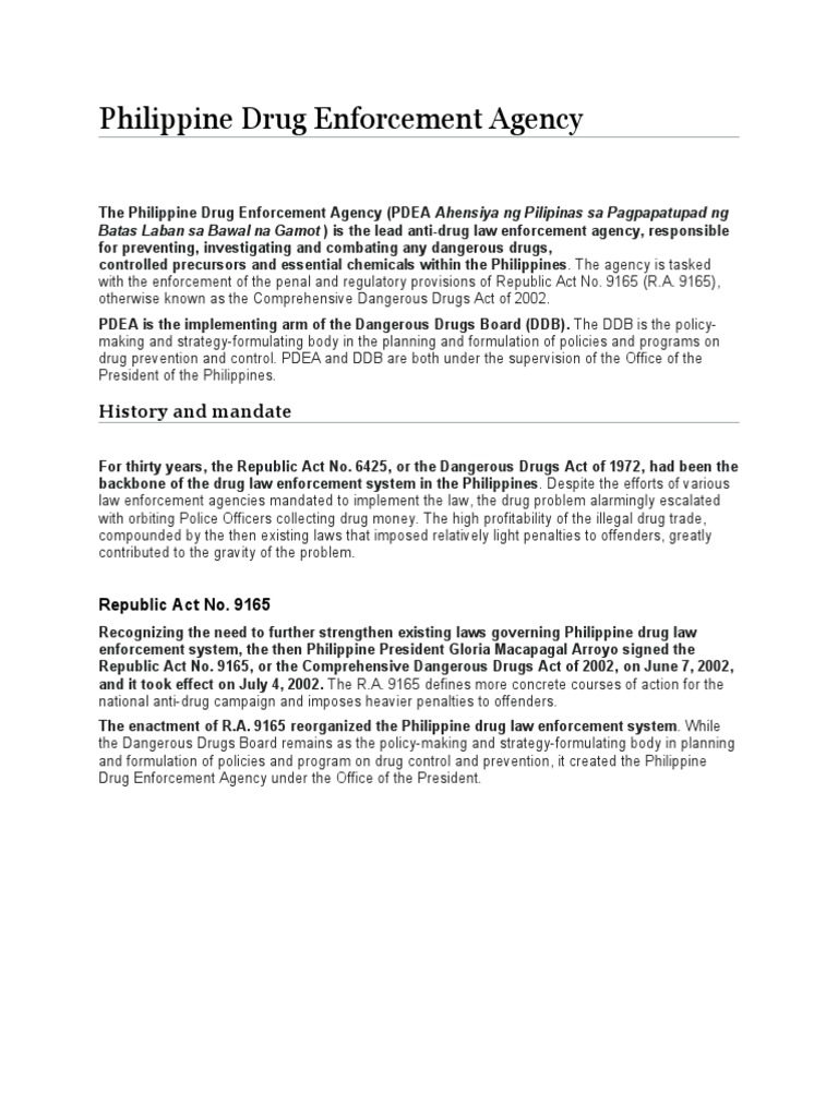 Overview of PDEA and RA 9165 | PDF | Drugs | Crimes