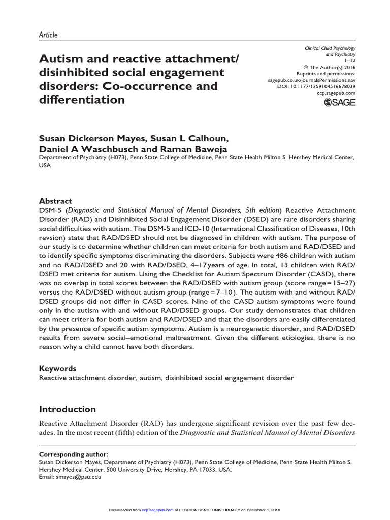 Autism and Reactive Attachment/ Disinhibited Social Engagement ...