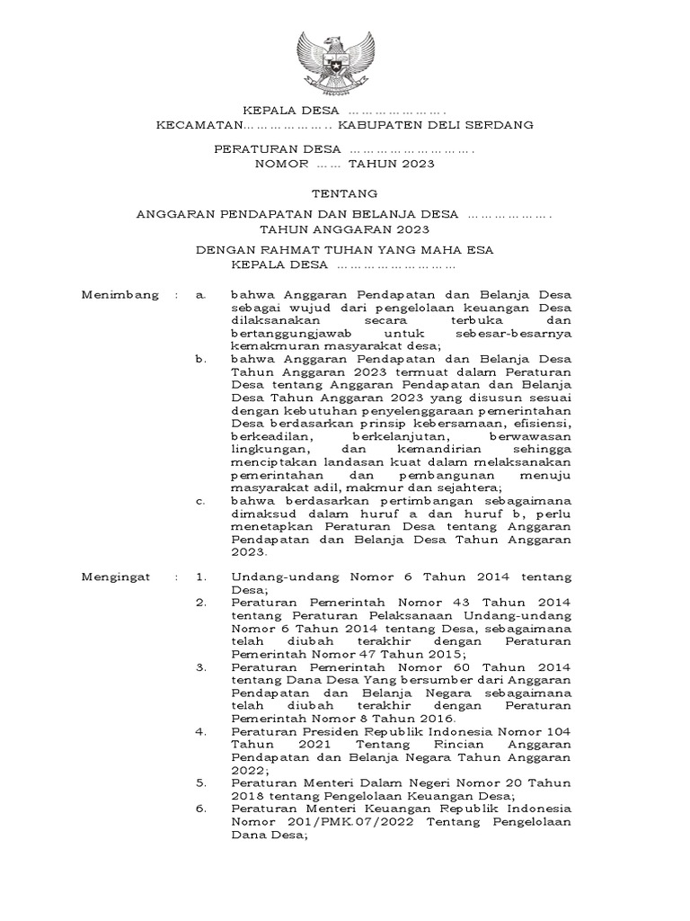 Contoh Perdes Apbdes 2023 | PDF