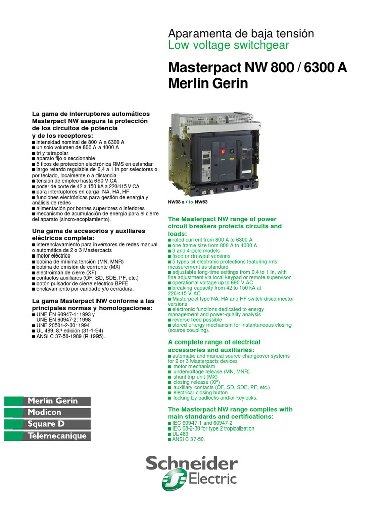 Interruptores Masterpact NW de Schneider | PDF | Ingenieria Eléctrica ...