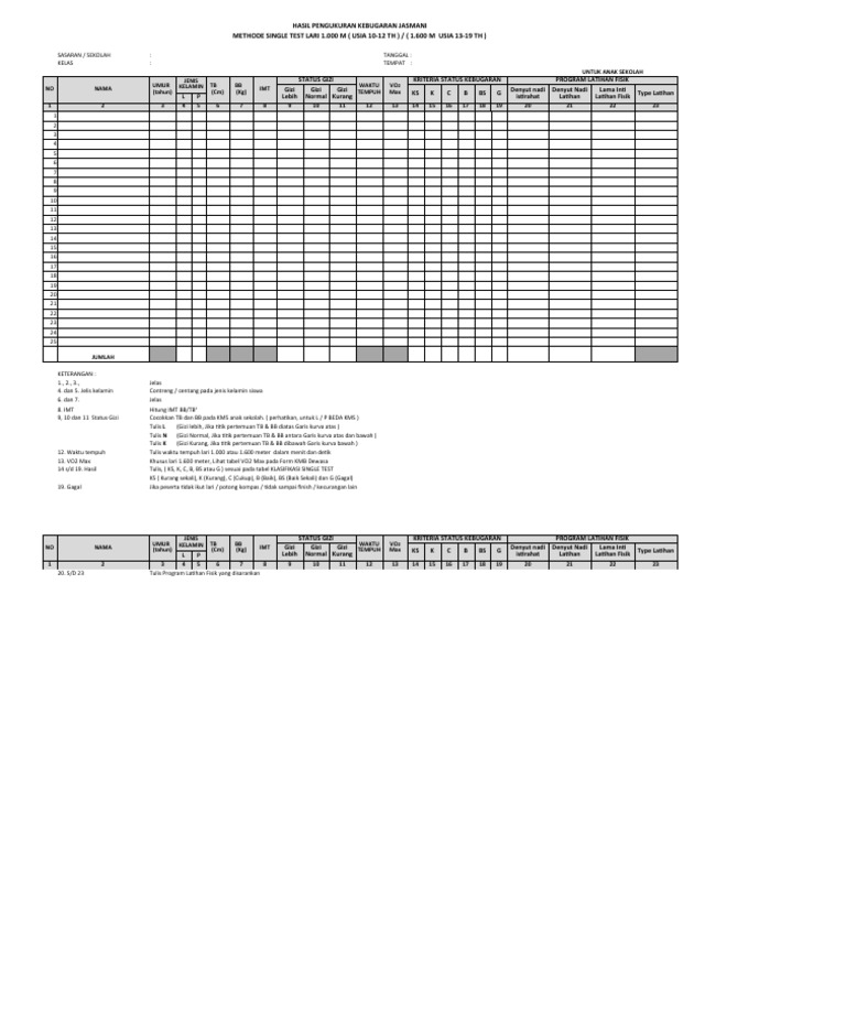 Form Kebugaran Anak Sekolah | PDF