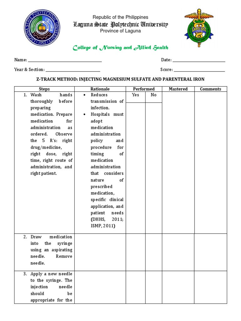 Z-TRACK-METHOD Checklist | PDF | Injection (Medicine) | Medicine