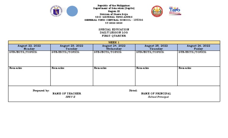 SPED - Teacher Made Daily Lesson Log | PDF