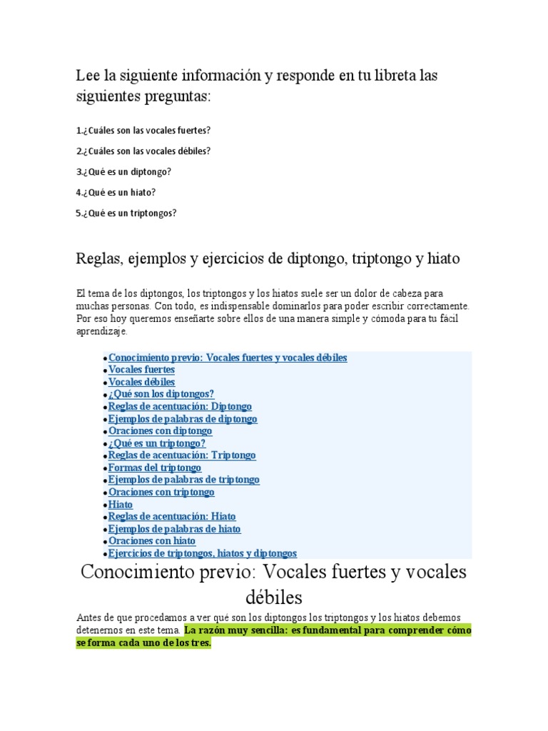 Acentuación de Hiatos, Diptongos y Triptongos | PDF | Sílaba | Vocal