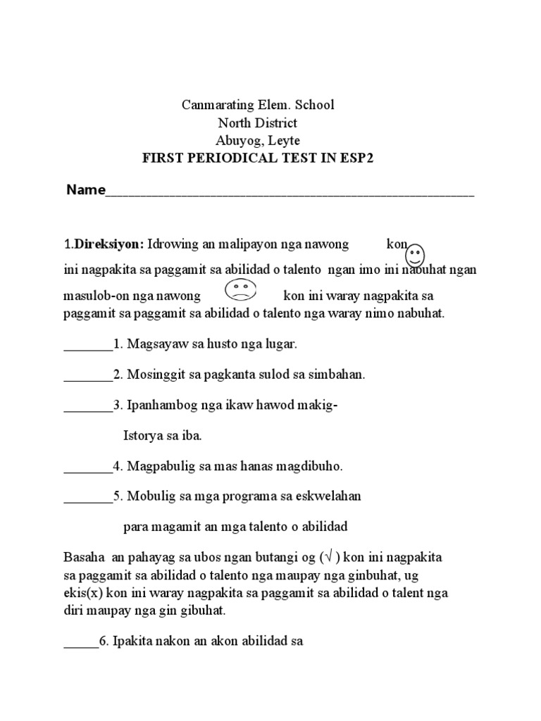 First Periodical Test in ESP2 | PDF