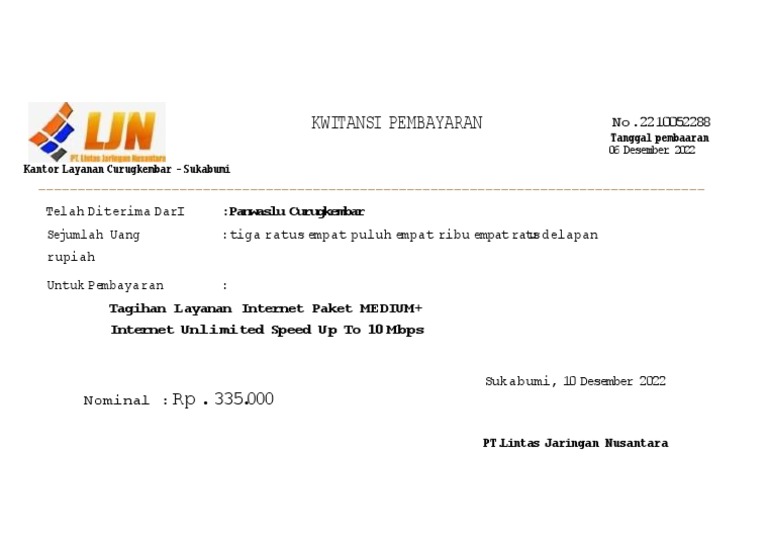 Kwitansi Pembayaran Internet 2022 | PDF