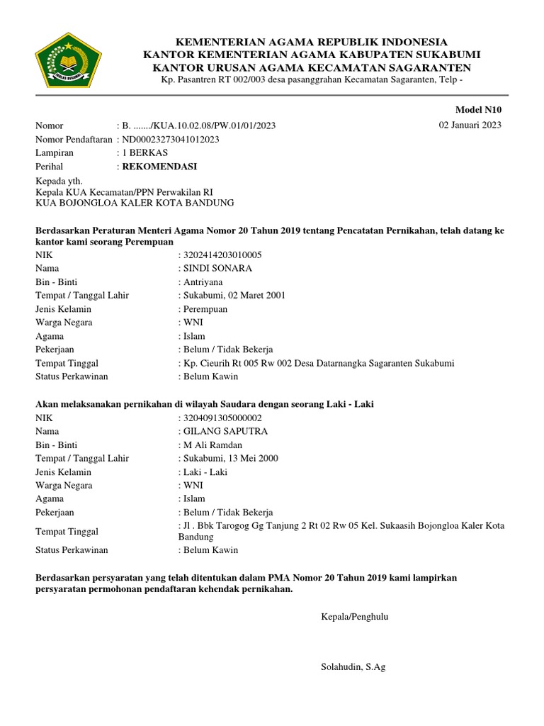 Form Rekomendasi 230102152902 | PDF