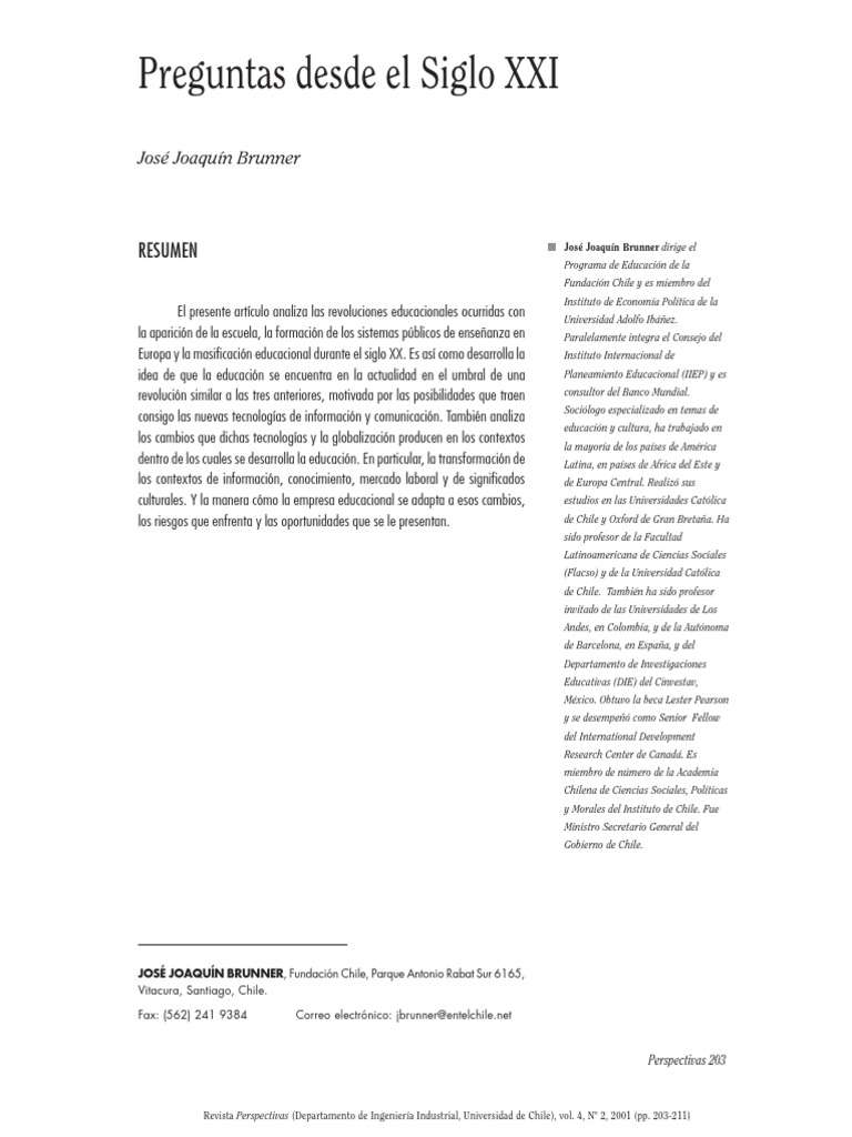 Bruner Preguntas Siglo XXI Educación | PDF | Chile | Universidad
