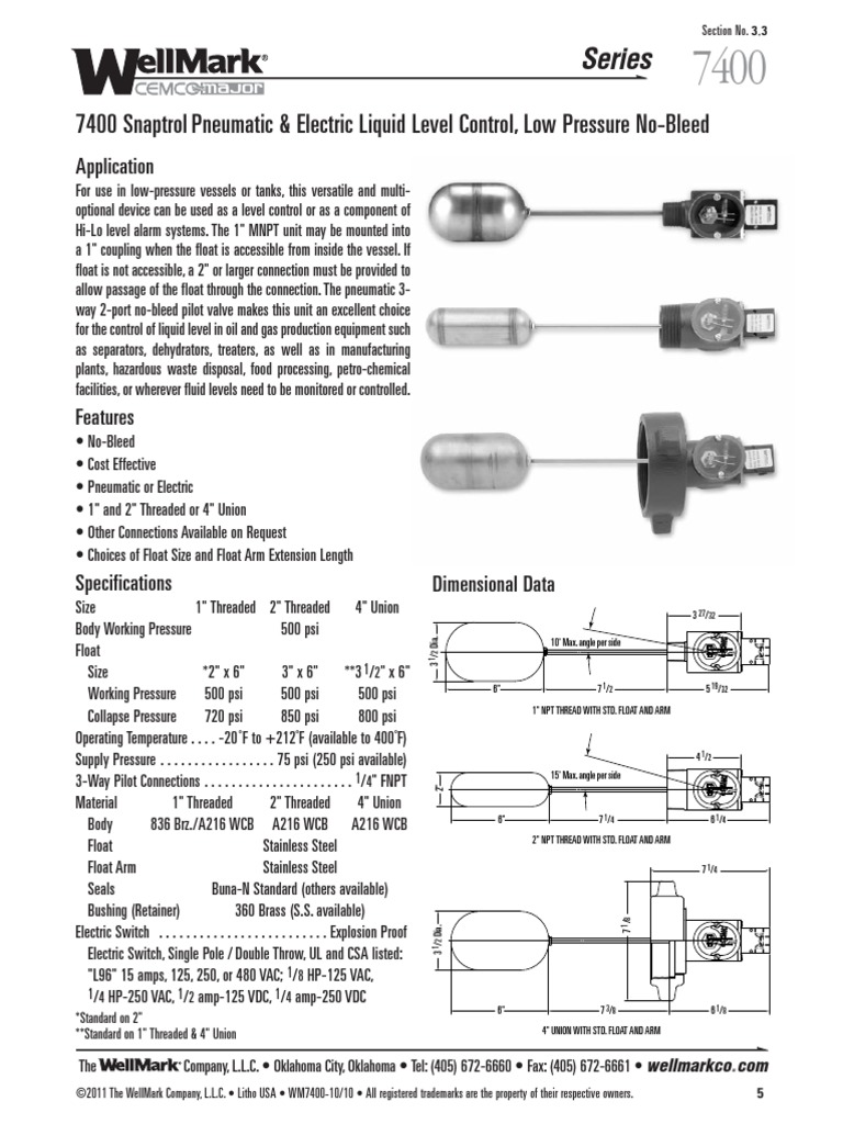 7400 Snaptrol Liquid Level Control | PDF | Equipment | Gases