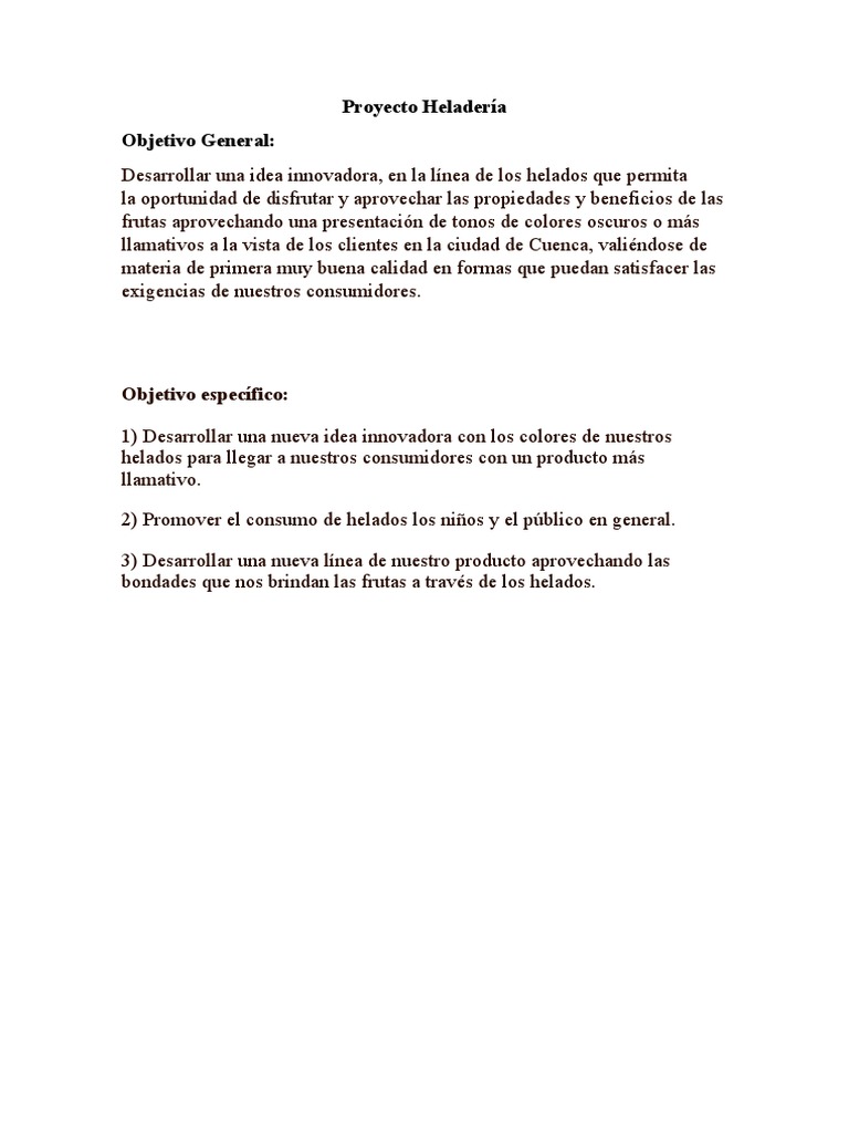 Proyecto Heladería (Objetivos) | PDF
