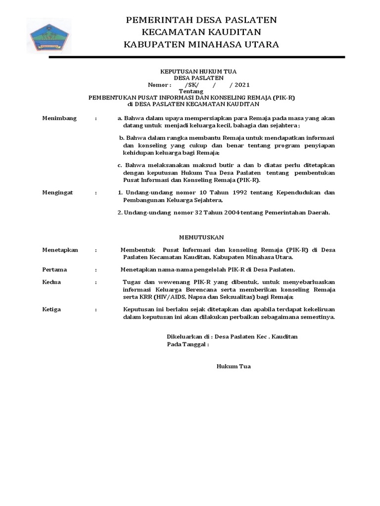 SK Pembentukan Pik-R (Paslaten) | PDF