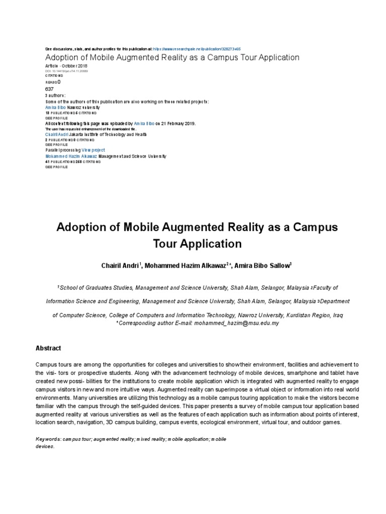 Adoptionof Mobile Augmented Realityasa Campus Tour | PDF | Augmented ...