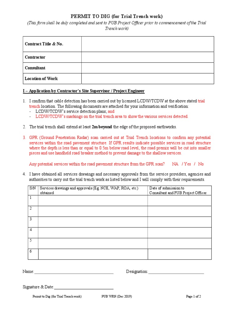 Trial Trench Digging Permit Form | PDF