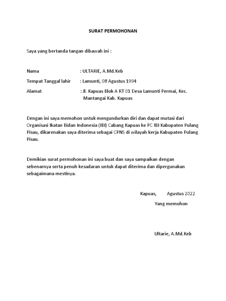Surat Permohonan Mutasi Ibi | PDF