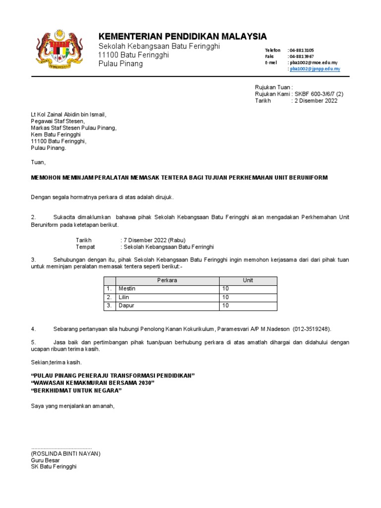 Surat Mohon Sumbangan Tentera | PDF