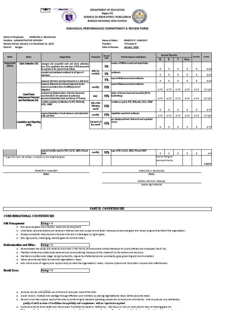 Disbursing Officer IPCRF and Cashier | PDF | Goal | Communication