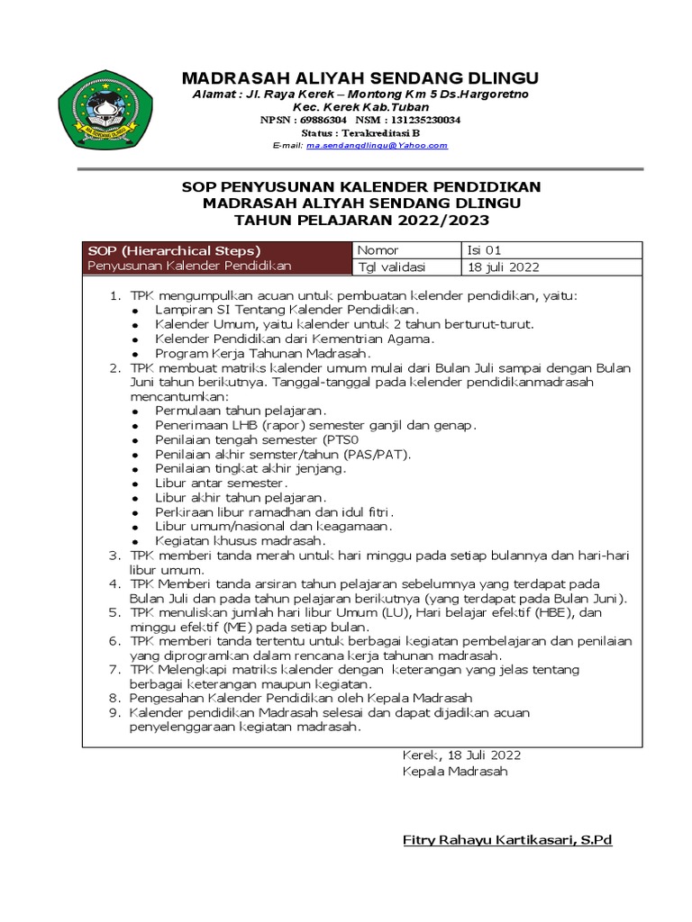 Sop Penyusunan Kalender Pendidikan | PDF