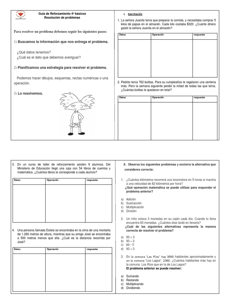 CUARTO AÑO BASICO MAT - 4bo - Guia-N°5-Resolucion-de-problemas | PDF