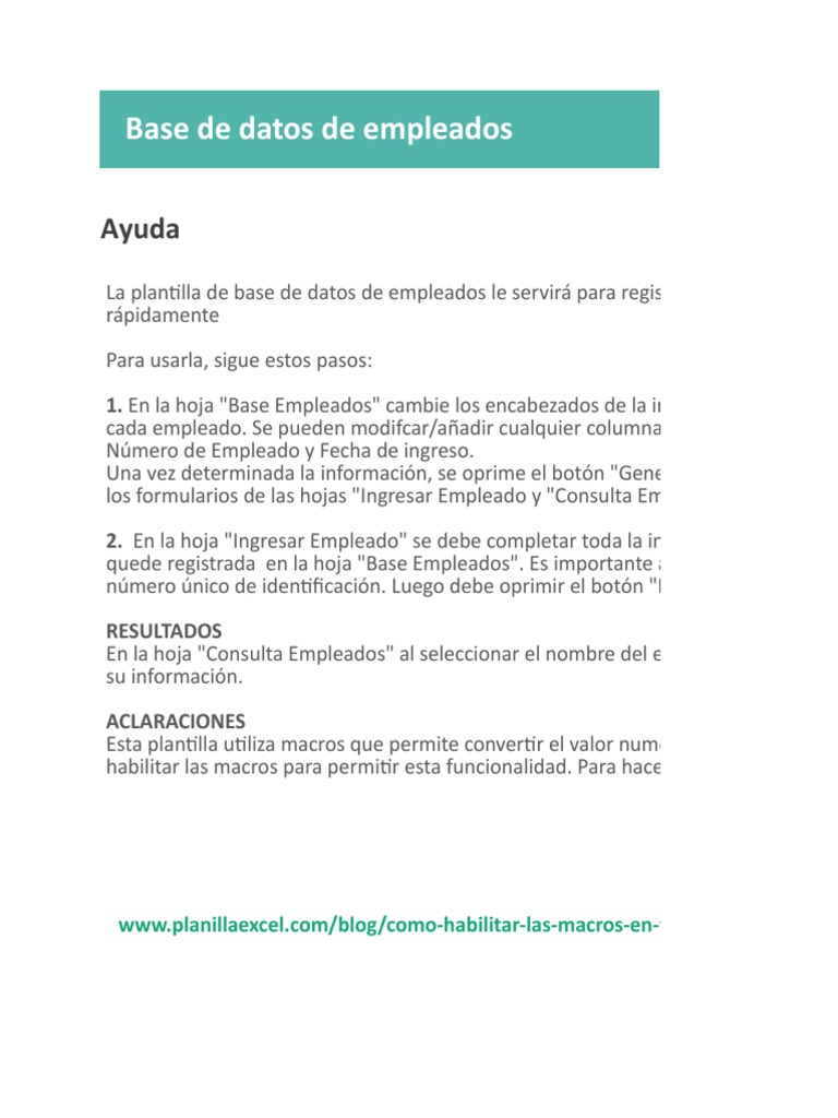 Gestión de personal: Base de datos de empleados | PDF | Bases de datos | Microsoft Excel
