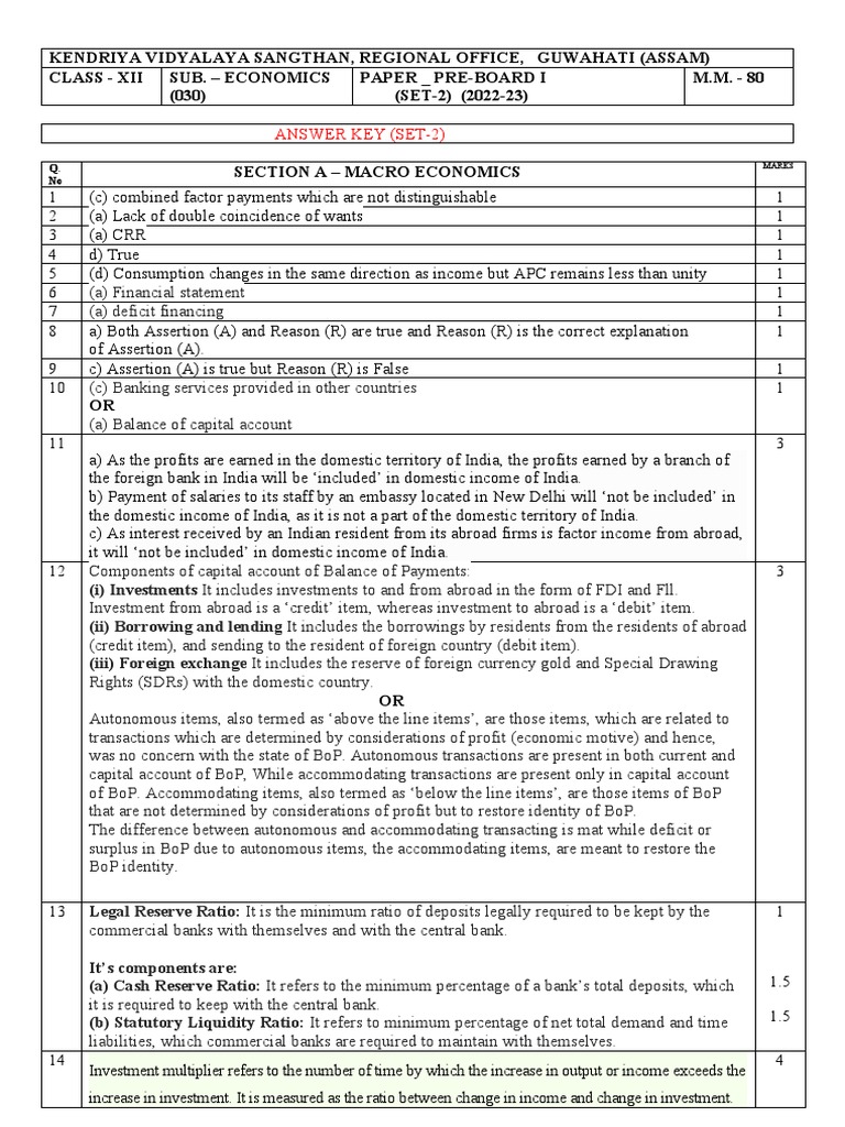 Class Xii Economics Answer Key Pdf Reserve Requirement Balance Of