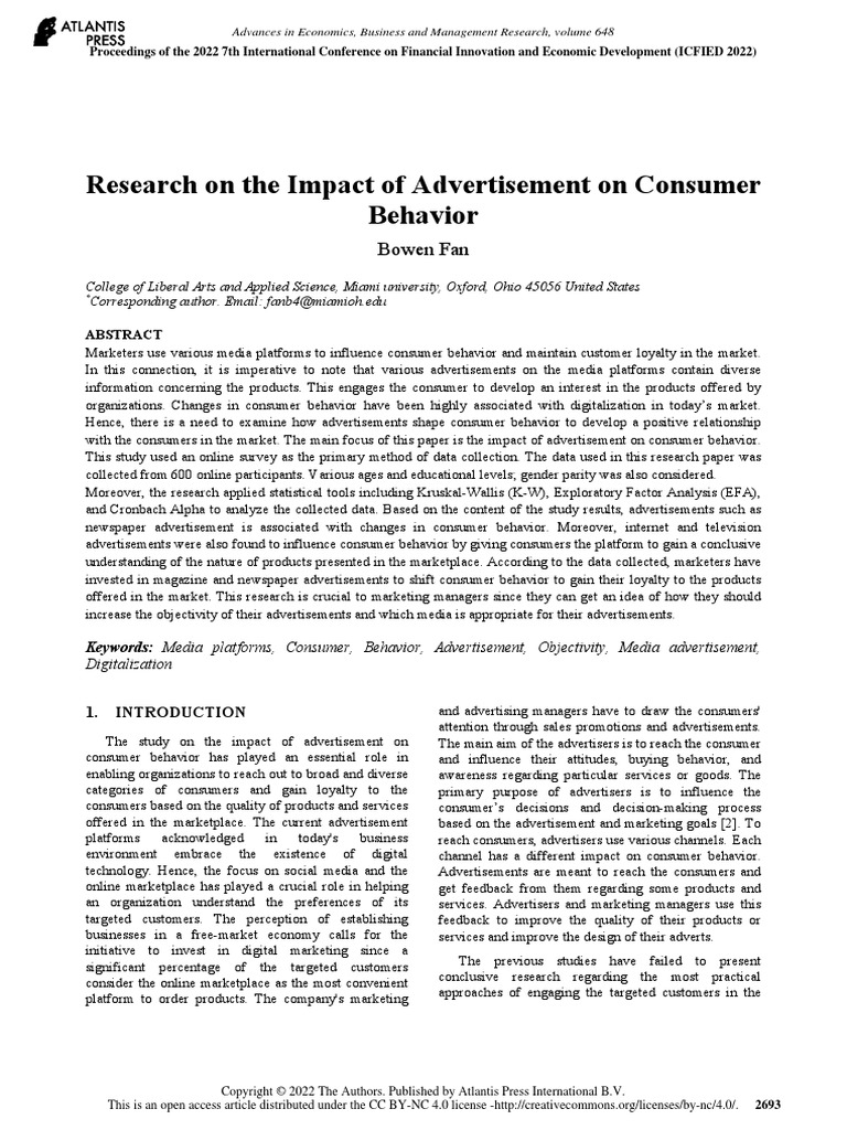 Research On The Impact of Advertisement On Consumer Behavior | PDF ...