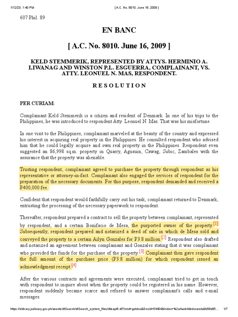Steimmark v. Mas, AC No. 8010 (2009) | PDF | Lawyer | Constitution
