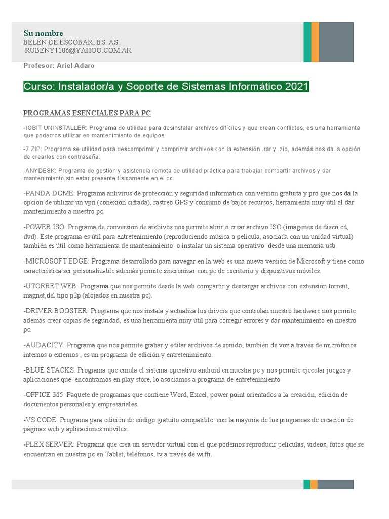 Programas Esenciales de PC | PDF | Archivo de computadora | Arquitectura de Computadores