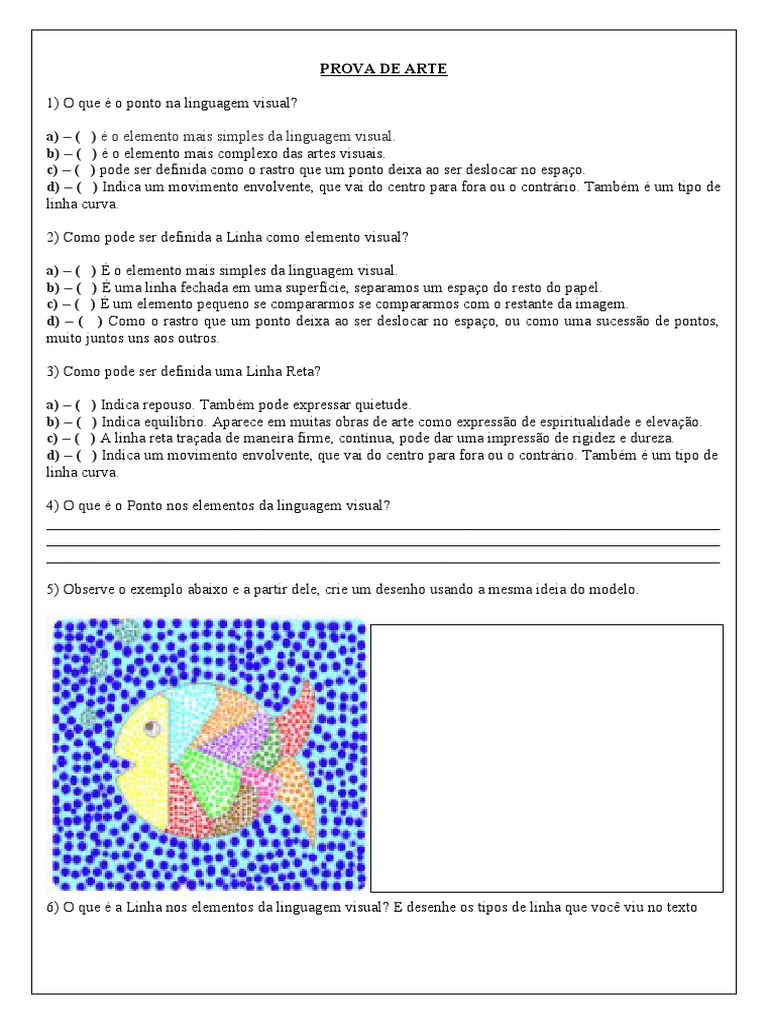 Prova de Artes Visuais: Ponto e Linha | PDF