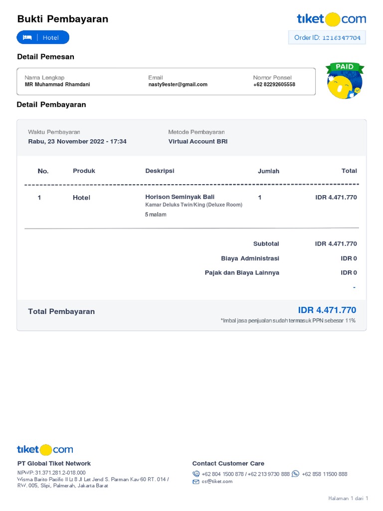 BRI Virtual Account Payment Receipt | PDF