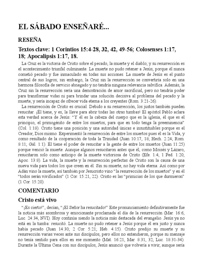 leccion 7 El sábado enseñaré___ | PDF | La resurrección de Jesús ...