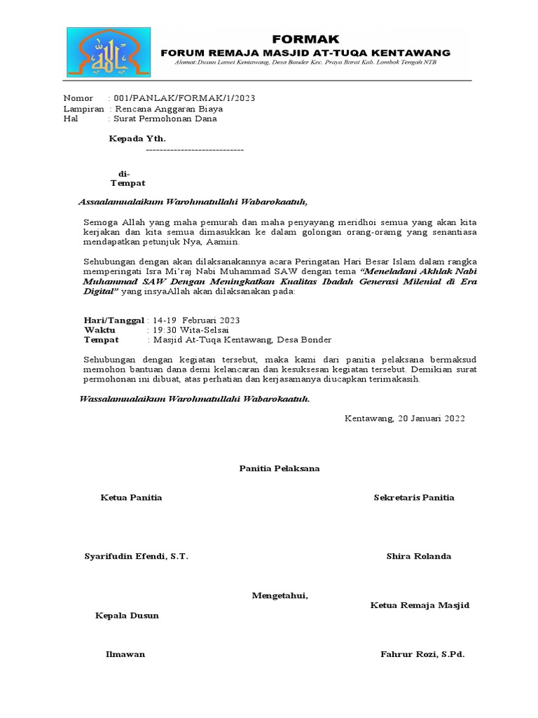 Surat Permohonan Dana | PDF