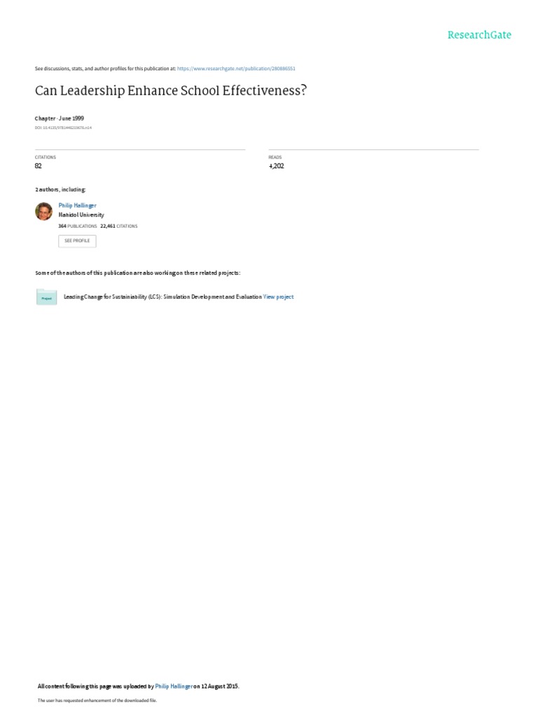 Hallinger & Hack (1999) | PDF | Leadership | Socioeconomic Status