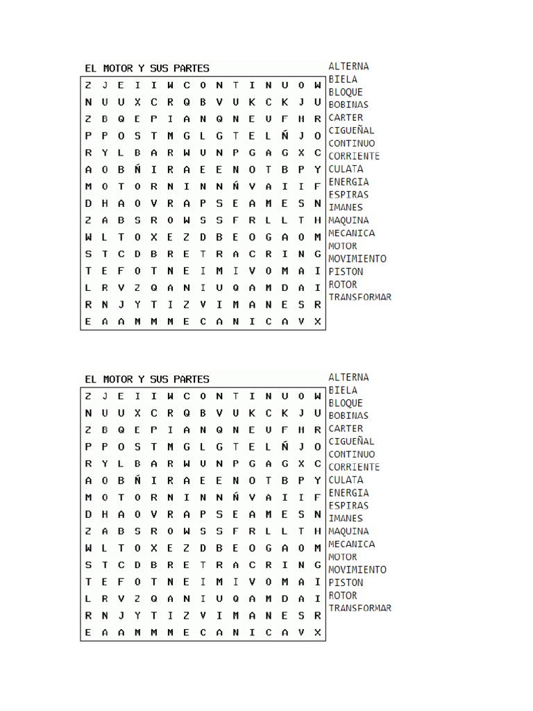 Sopa Letras El Motor y Sus Partes | PDF