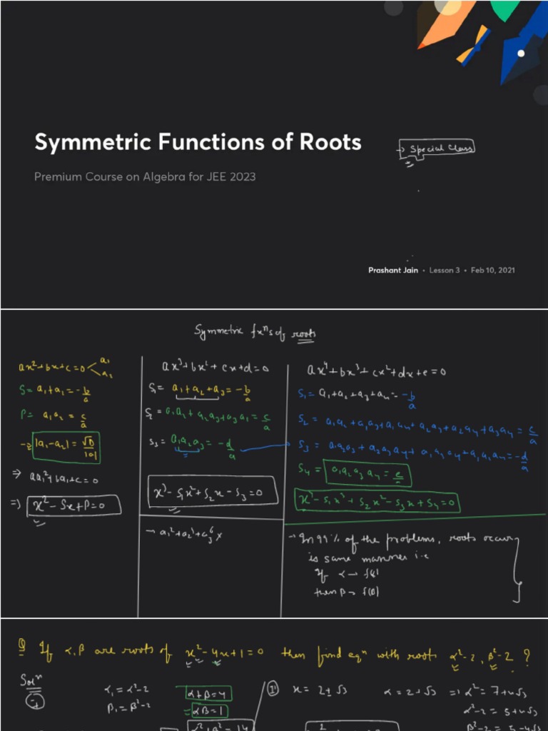 Symmetric Functions of Roots With Anno | PDF