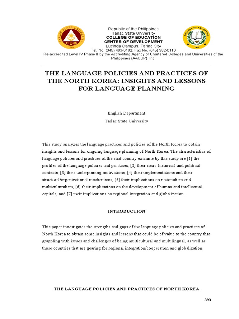 EL107 LANGUAGE POLICIES North Korea | PDF | Korean Language | Human ...