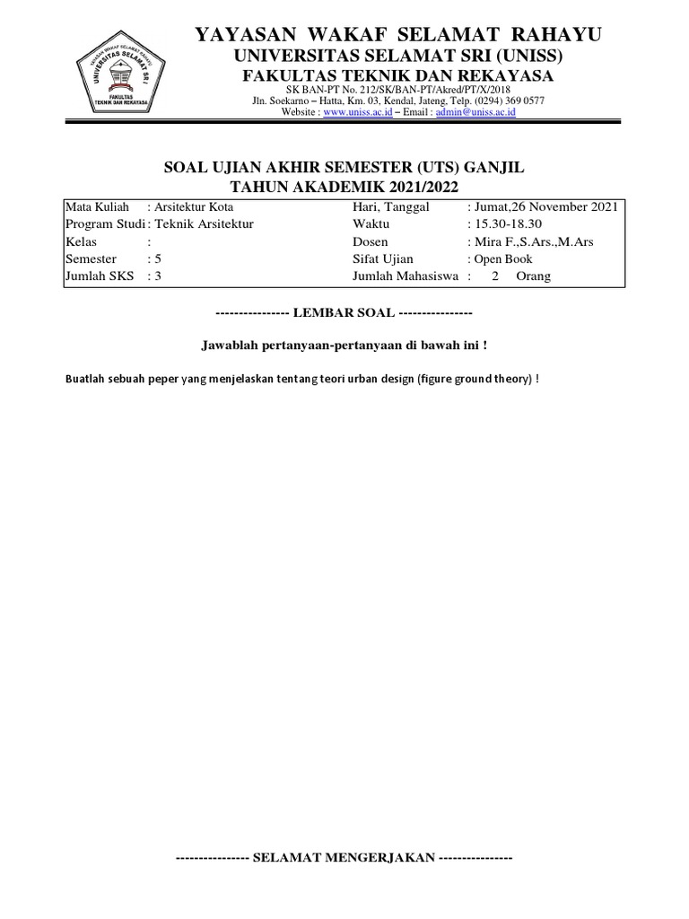 Format Soal Ujian Akhir Semester UTS | PDF