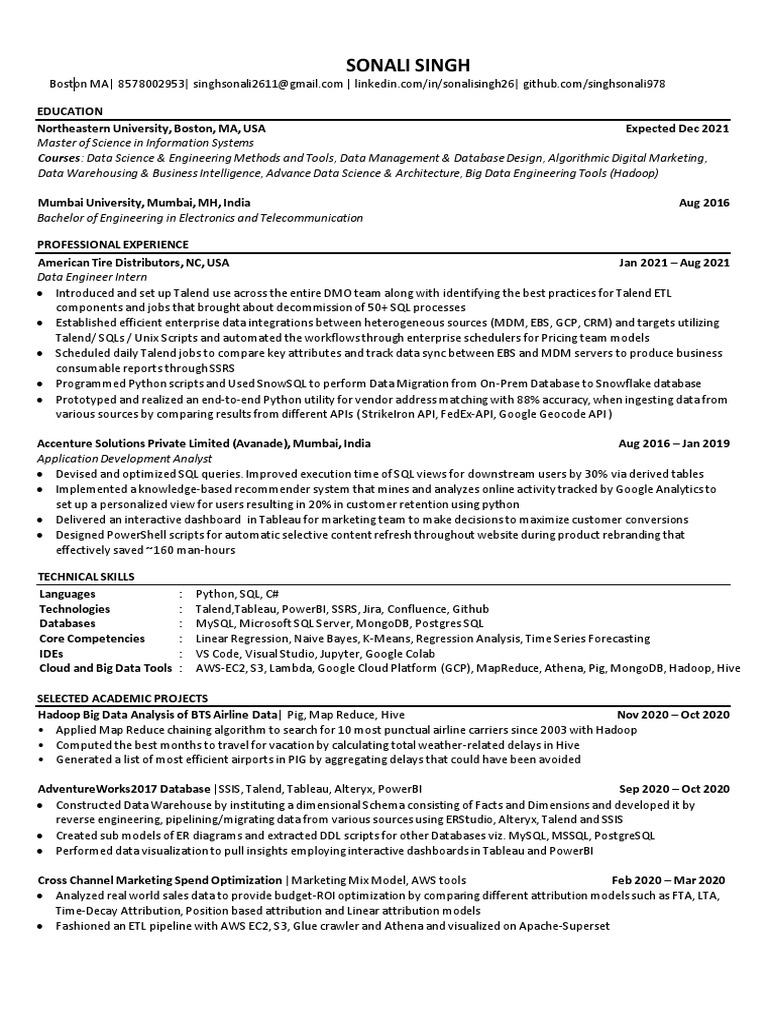 Data Engineering Resume of Sonali Singh Highlighting Experience with ... Data Engineering Resume of Sonali Singh Highlighting Experience with ...