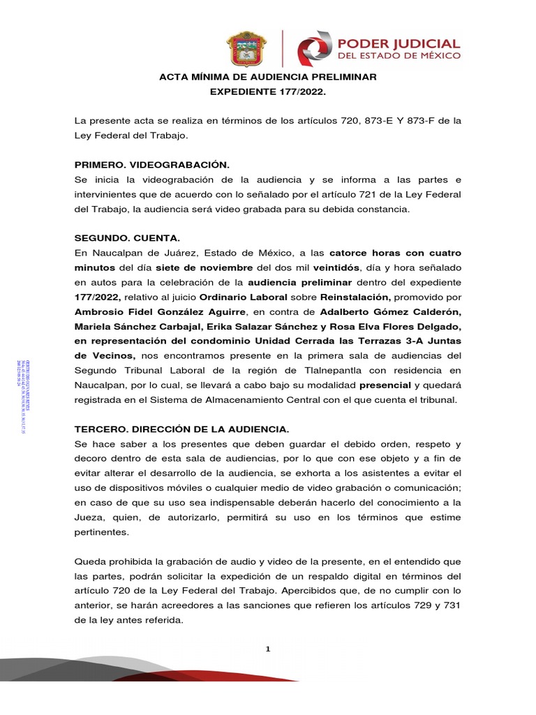 Acta de Audiencia Preliminar | PDF | Caso de ley | Ley procesal