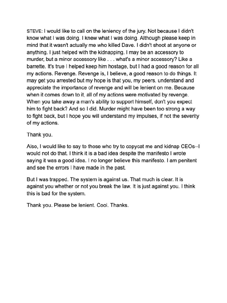 STEVE - I Would Like To Call On The Leniency of The Jury | PDF